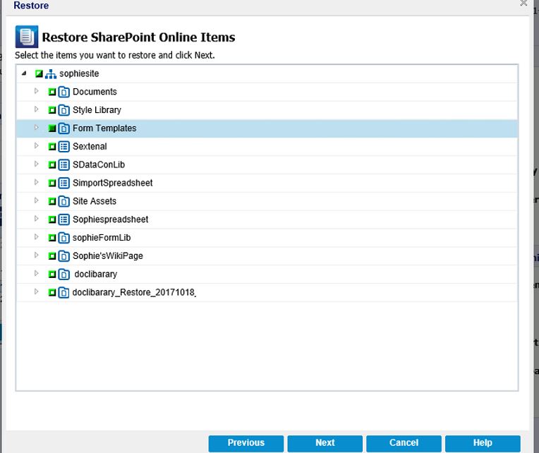 Select the SharePoint Online Site List Items to Restore